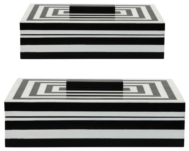 Resin 2-Piece Set Stripe Boxes, Black/White - Contemporary - Decorative ...
