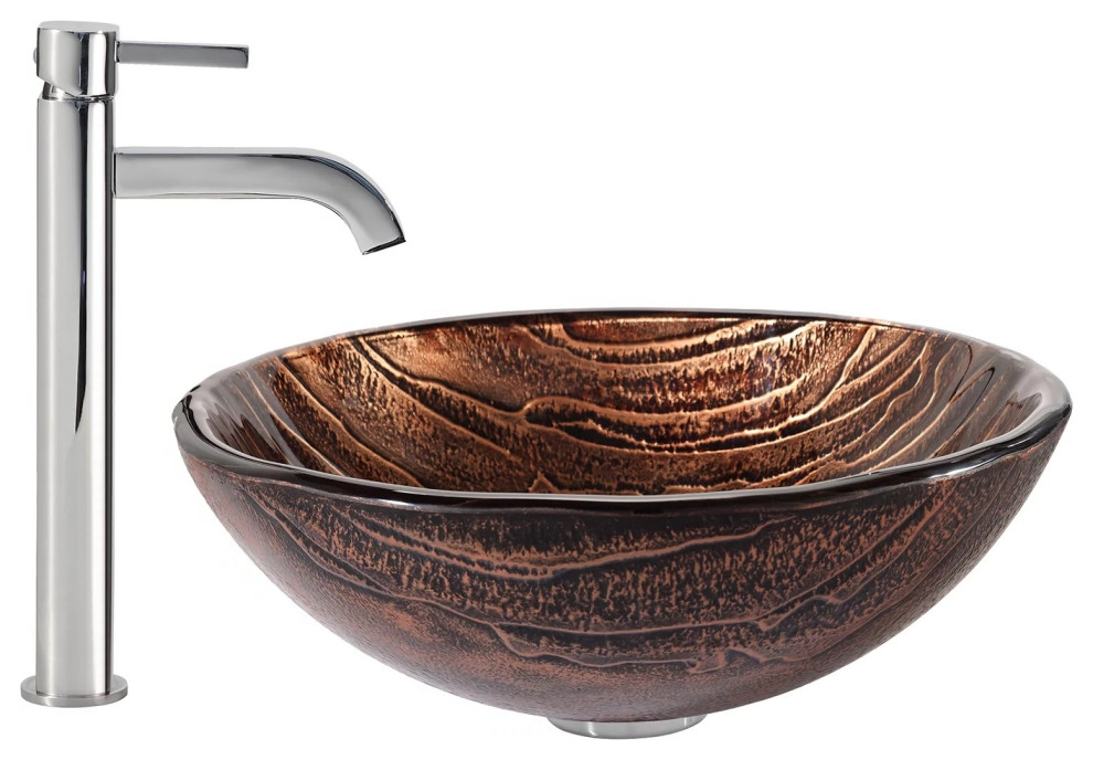 Patterned Brown Glass Vessel Sink, Faucet for Above Counter ...