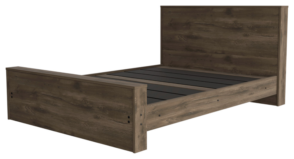 Braga Full Size Bed Base with Headboard, Dark Brown - Transitional ...