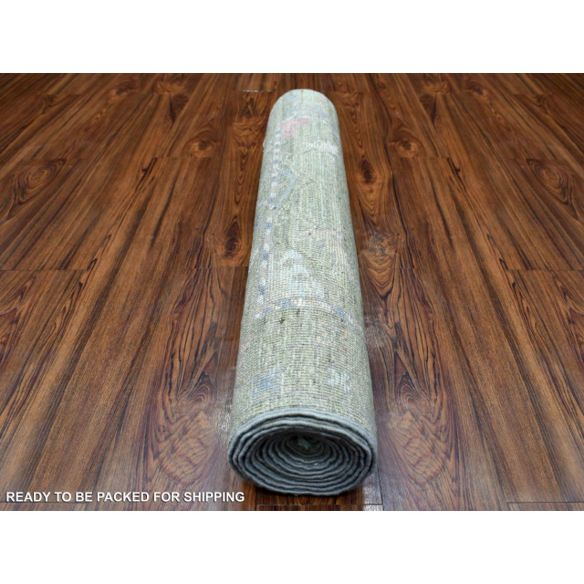 Afghan Angora Ushak Extra Soft Wool Hand Knotted Lime Green Runner Rug ...