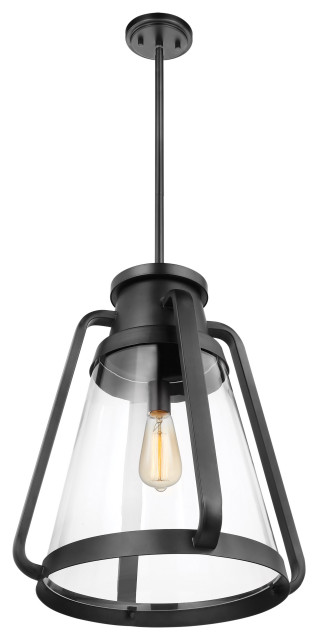 Everett 1-Light 18-Inch Pendant, Matte Black With Clear Glass ...