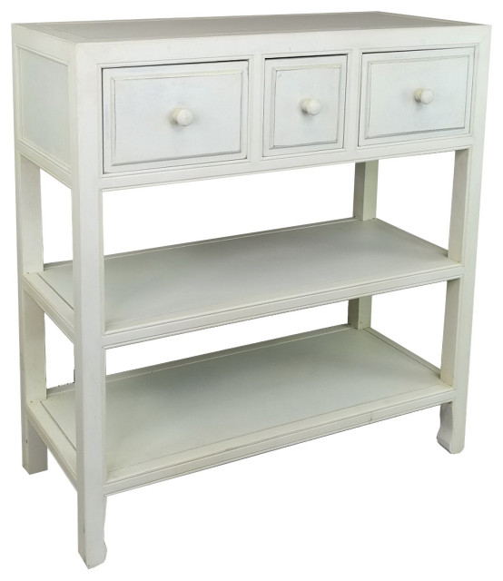 Benzara BM284640 Wood Console Table, 3 Drawers, Round Knobs, 2 Shelves ...