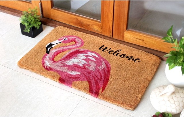 Pink Handloom Woven Pink Flamingo Welcome Coir Doormat, 18"x30", 18"x30 ...