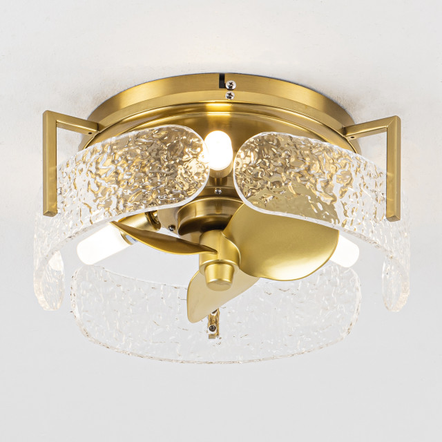 12.7-inch Modern Gold Small Flush Mount Ceiling Fan - Transitional ...