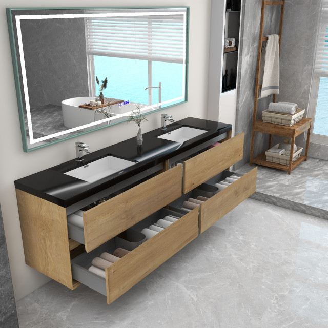 Kody 84" Double Sink Wall Mounted Vanity, Acrylic Sink - Contemporary ...