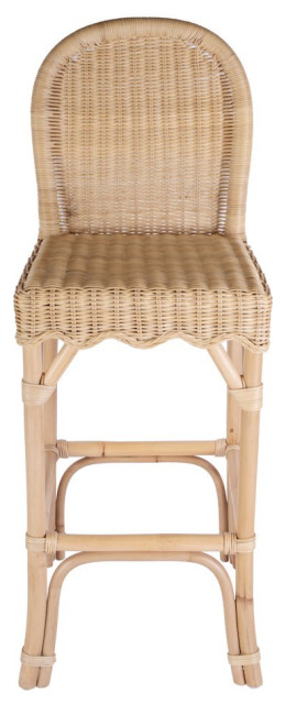 Flora 30 in. Seat Height Scalloped Edge Rattan Bar Stool, Light Brown ...