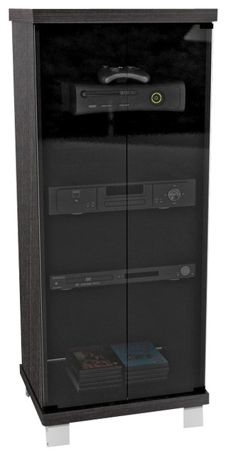 CorLiving Holland Black Engineered Wood Tall Narrow Media Cabinet w ...