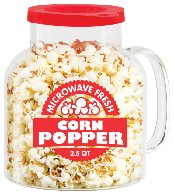 Oggi Glass 2.5 Quart Popcorn Popper with Red Silicone Lid - Modern ...