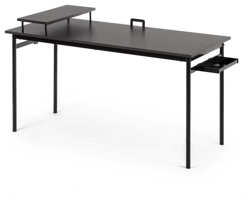 Modern Desk, Metal Frame With Spacious Top & Side Storage Area ...