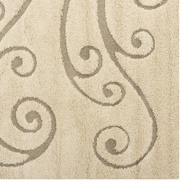 Modway Jubilant 8' x 10' Scrolling Vine Shag Area Rug in Cream, 63 x 89 ...