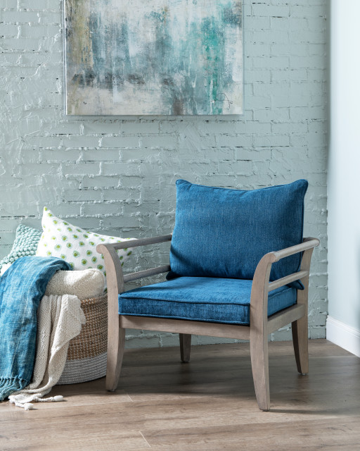 Sawyer Curved Arm Blue Chair, Blue - Transitional - Armchairs And ...