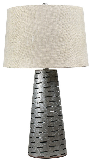 30.5" Vintage Galvanized Metal Cone Table Lamp With Burlap Shade ...