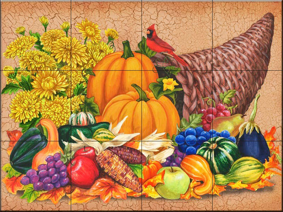 Tile Mural, Cornucopia by Mary Lou Troutman, 17" x 12.75" (12 Tiles ...
