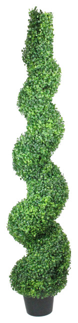 5' Potted Two Toned Artificial Spiral Boxwood Garden Topiary ...