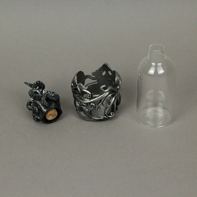 Silver Resin And Glass Octopus Perfume Bottle With Tentacle Cap ...