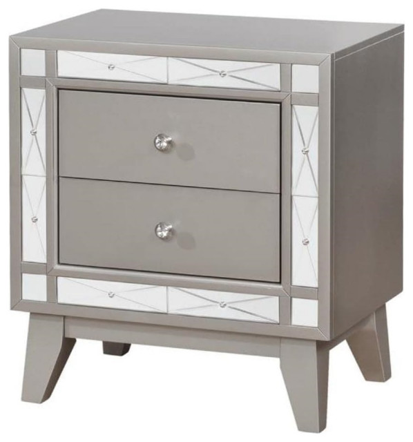 Modern Glam 2-Drawer Nightstand, Mirrored Frame, Metallic Mercury ...