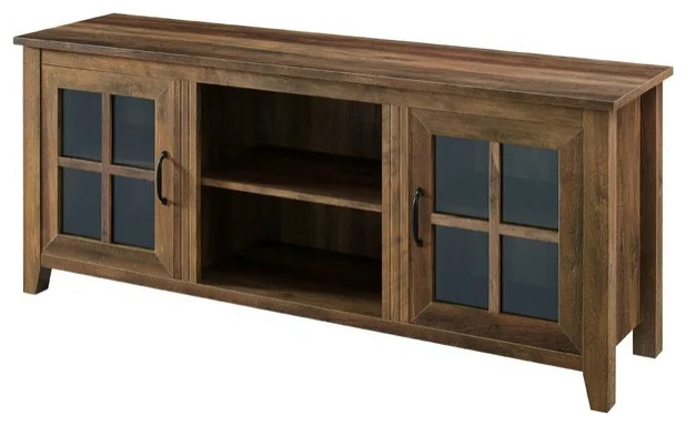 TV Stand, Wood Doors With Window Pane Panels and Center Shelf ...