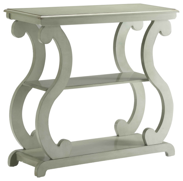 Contemporary Wooden Console Table with 2 Open Bottom Shelves, Sage Gray ...