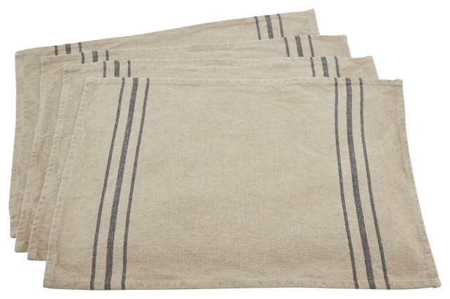 Linen Stripes Table Placemats (14"x20" -Set of 4) - French Country ...