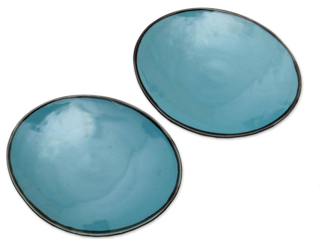 Novica Handmade Sky Blue Ellipses Ceramic Plates (Pair) - Contemporary ...