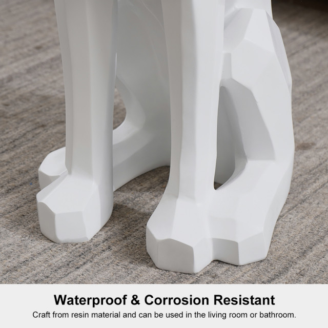 White Resin Dog Sculpture Cute End Side Table With Metal Storage Tray ...