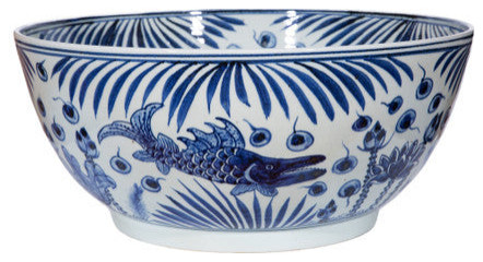 Blue And White Double Side Fish Bowl - Asian - Decorative Bowls - by ...