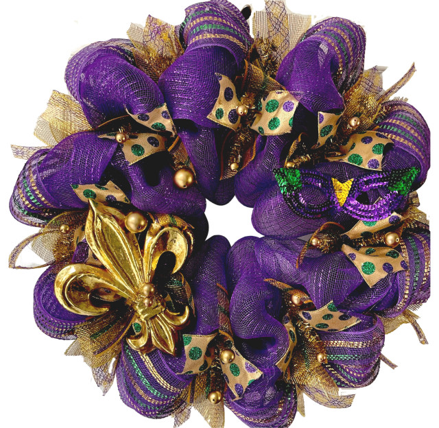 Mardi Gras Wreath Fleur de Lis and Mask Deco Mesh - Contemporary ...