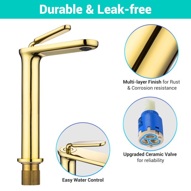 Rectangle Ceramic Bathroom Sink and Gold Vanity Mixer Faucet w/Pop Up ...
