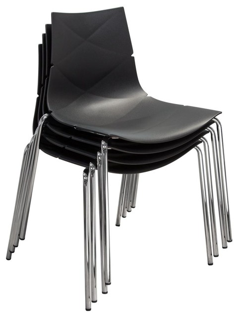 Polypropylene Accent Chairs with Metal Legs, Set of Four, Black and ...