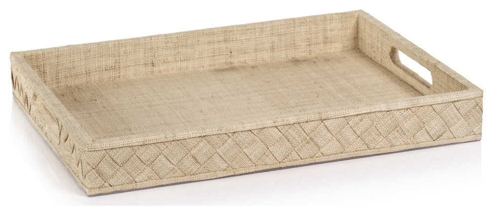 Lazarev Woven Raffia Serving Tray, Small - Tropical - Serving Trays ...