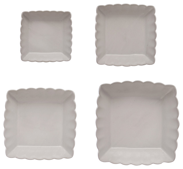 Square Serving Dishes, Scalloped Edge, Various Sizes, Matte White, Set ...