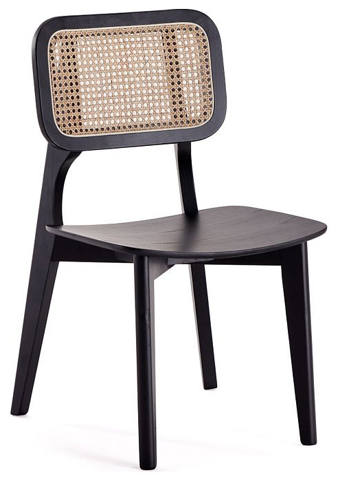 Versailles Square Dining Chair, Black and Natural Cane Set of 2 ...