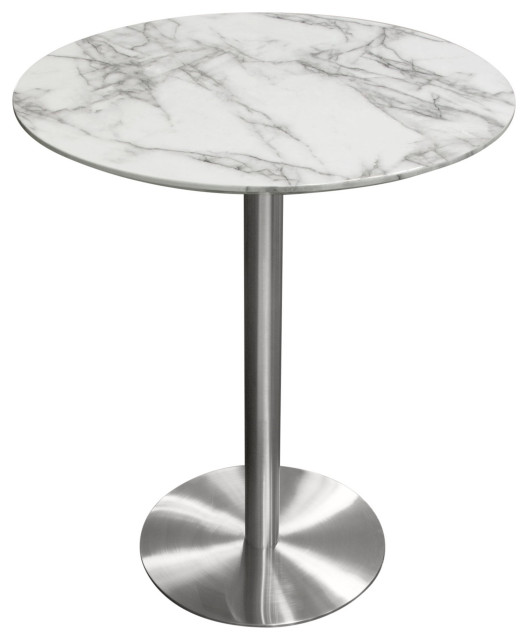 Stella Round Bar Height Table With Silver Metal Base, White ...