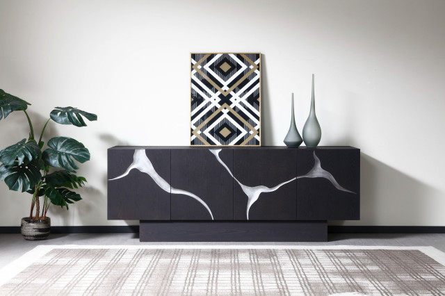 Piaz Sideboard, Matte Brown Ash & Silver Buffet - Contemporary ...