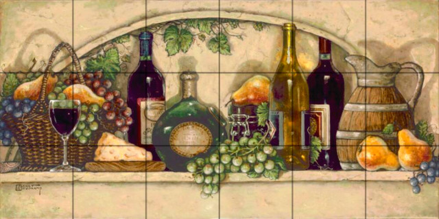 Tile Mural Kitchen Backsplash - Wine Fruit and Cheese Pantry II-JK, 36 ...