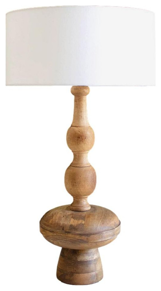 Classic Turned Wood Spindle Shape Table Lamp 32 in White Shade ...