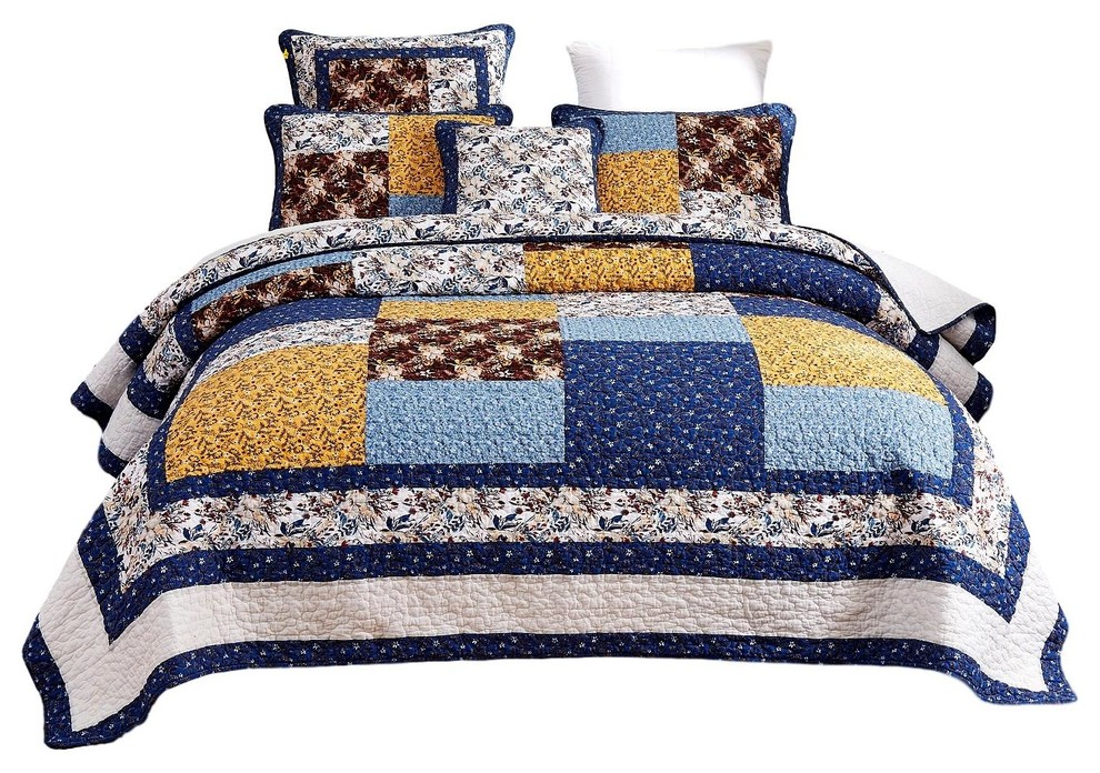 Tache Prairie Sunset Floral Farmhouse Cotton Patchwork Reversible Quilt ...