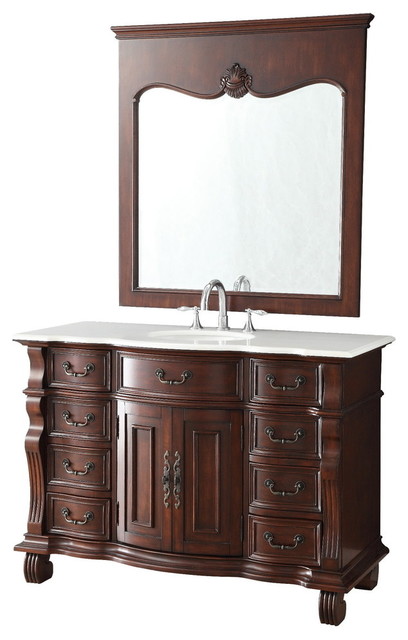 50 inch Cherry Wood Hopkinton Bathroom Sink Vanity White Marble Top ...