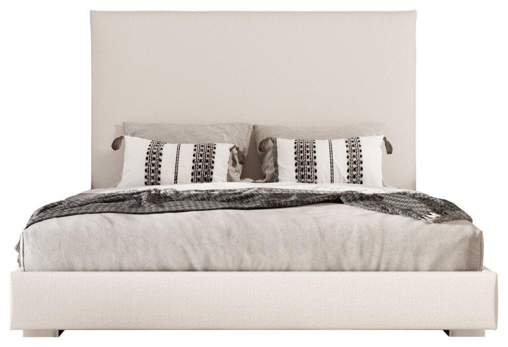 Nova Domus Sogno Italian Modern Beige Fabric High Headboard Bed, Queen ...