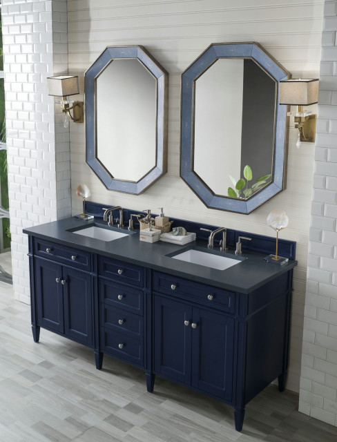 Brittany 72" Victory Blue Double Vanity w/ 3 CM Charcoal Soapstone ...