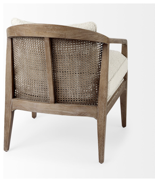 Landon Cream Fabric Seat w/ Light Brown Solid Wood & Cane Back Accent ...