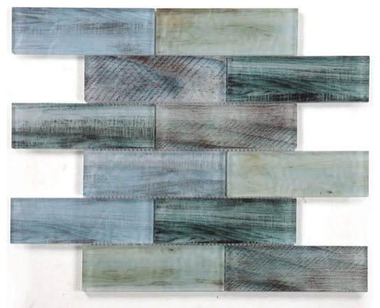 Art Wood Ocean Glass Tile Brick Pattern Green 2x6 Mosaic Tile for Walls ...