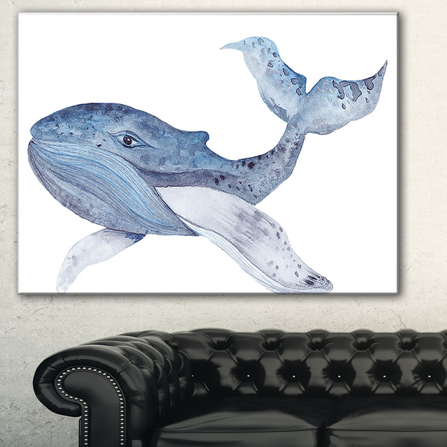"Large Watercolor Whale" Canvas Print, 40"x20" - Beach Style - Prints ...