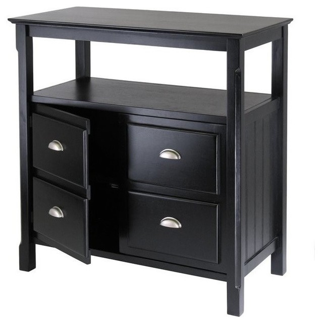Pemberly Row 2-Door Transitional Solid Wood Buffet Table in Black ...
