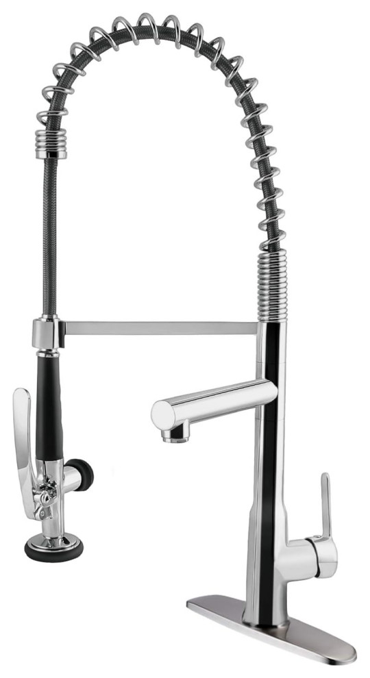 Industrial Kitchen Faucet, High Arc Spout & Pull Down Sprayer, Polished ...