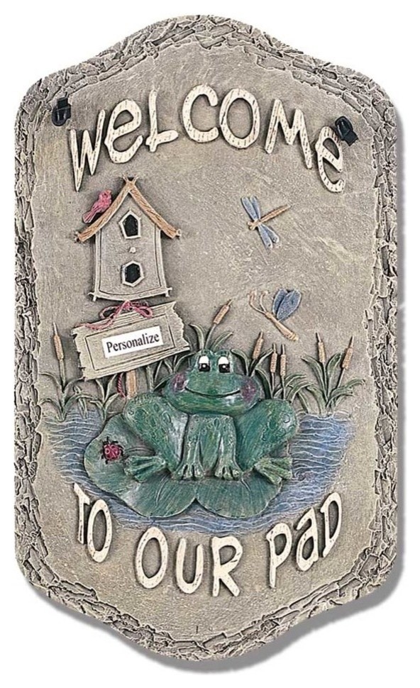 Welcome Sign, "Frog" Porch Decor, Resin Slate Plaque, Ready To Hang ...