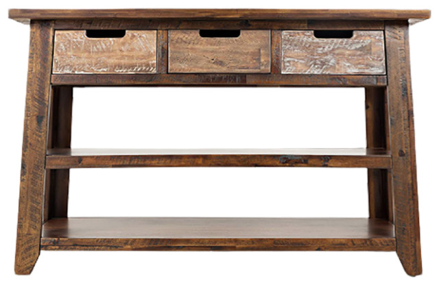 Wooden Sofa Table With 3 Drawers and 2 Shelves, Brown - Farmhouse ...