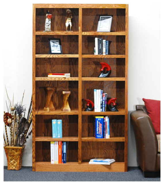 Concepts in Wood Double Wide Bookcase, 12 Shelves, Dry Oak Finish ...
