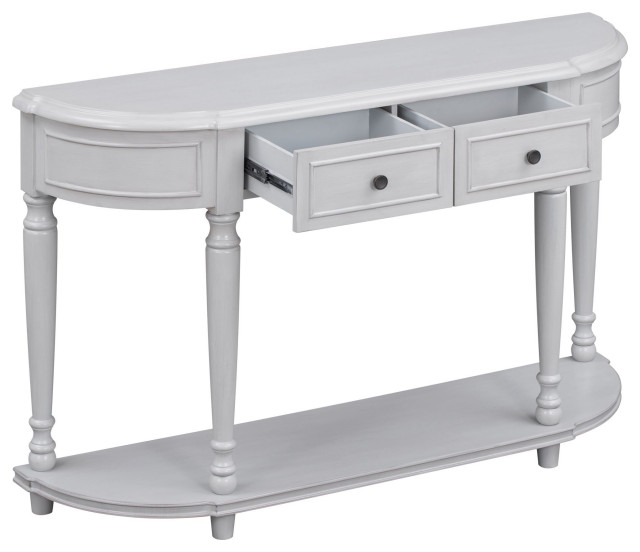 Classic Console Table, Turned Legs With Rounded Top & 2 Storage Drawers ...