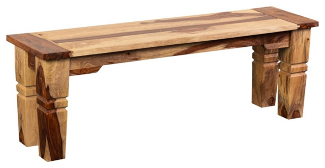 Porter Designs Taos Solid Sheesham Wood Dining Bench - Natural - Rustic ...